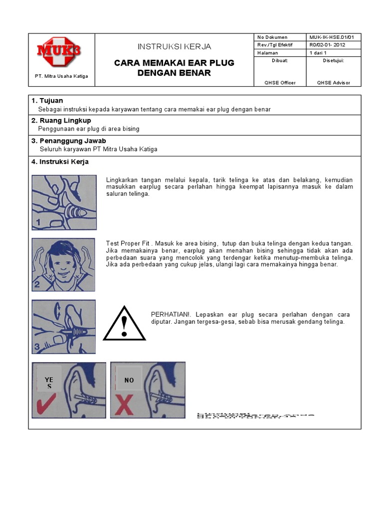 MUK-IK-HSE.01 - 01 Cara Menggunakan Ear Plug | PDF