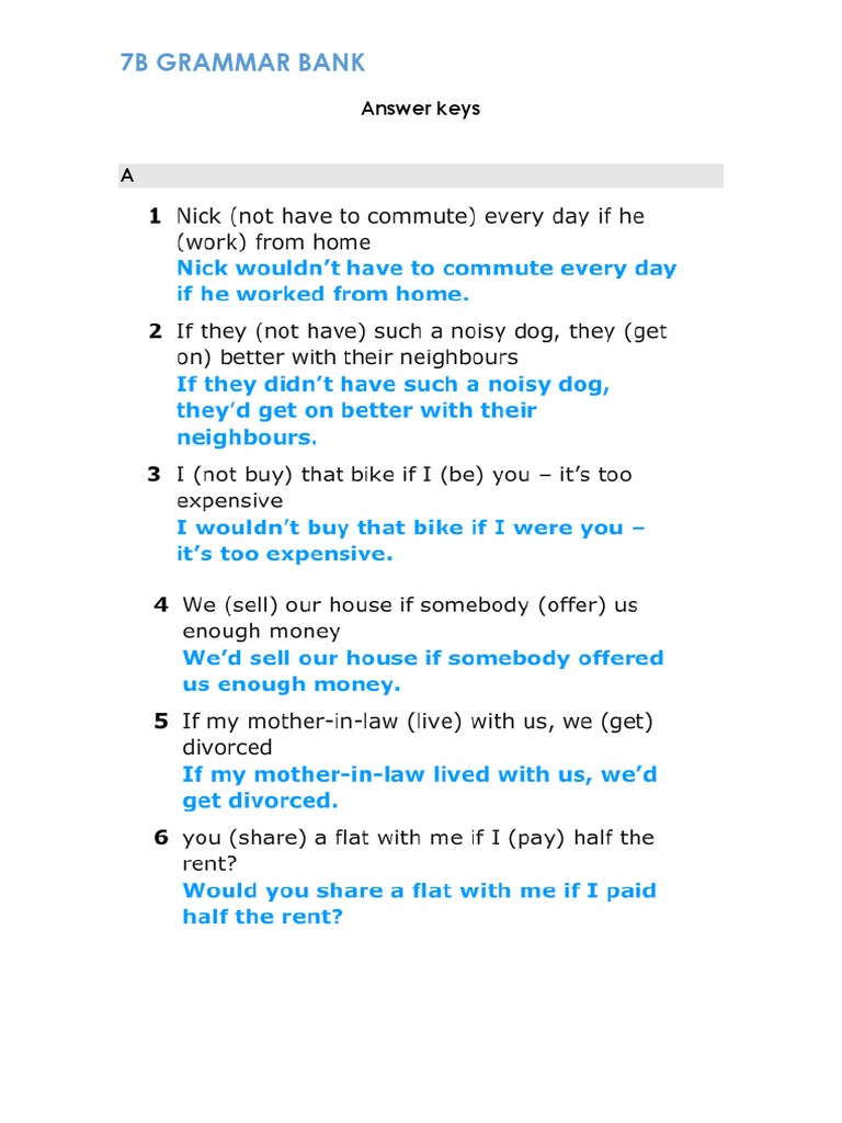 7b Grammar Bank Answer Keys | PDF