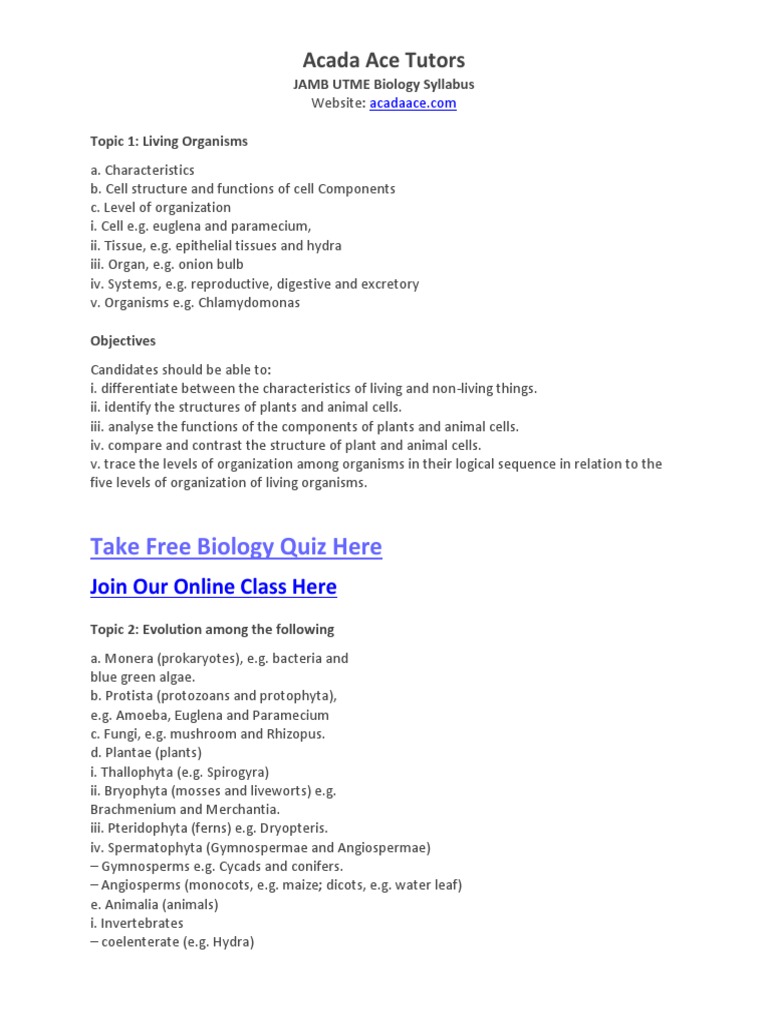 JAMB Biology Syllabus | PDF | Soil | Reproduction