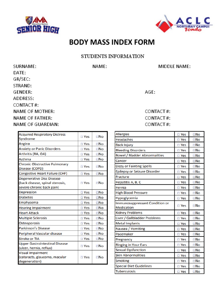 Body Mass Index Form | PDF