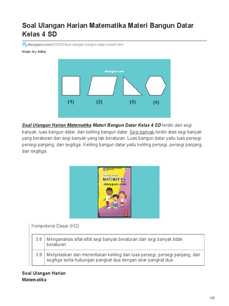 Soal Ulangan Harian Matematika Materi Bangun Datar Kelas 4 SD | PDF | Karier & Perkembangan ...