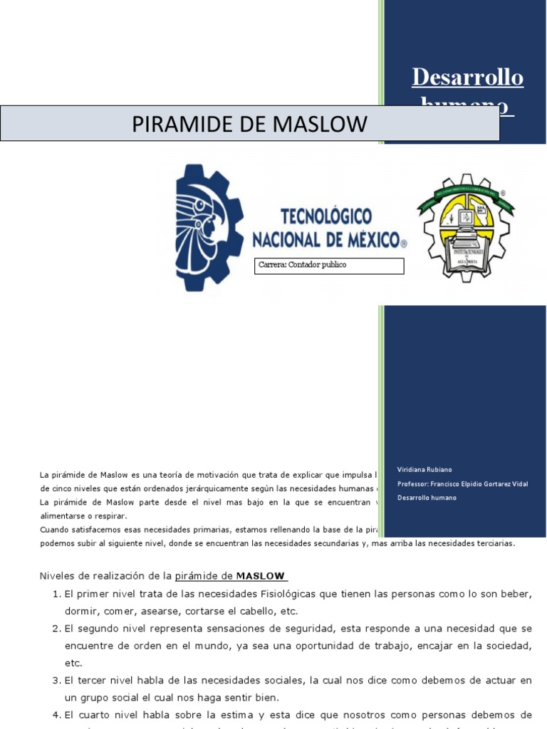 Piramide de Maslow | Descargar gratis PDF | Sicología | Conceptos psicologicos