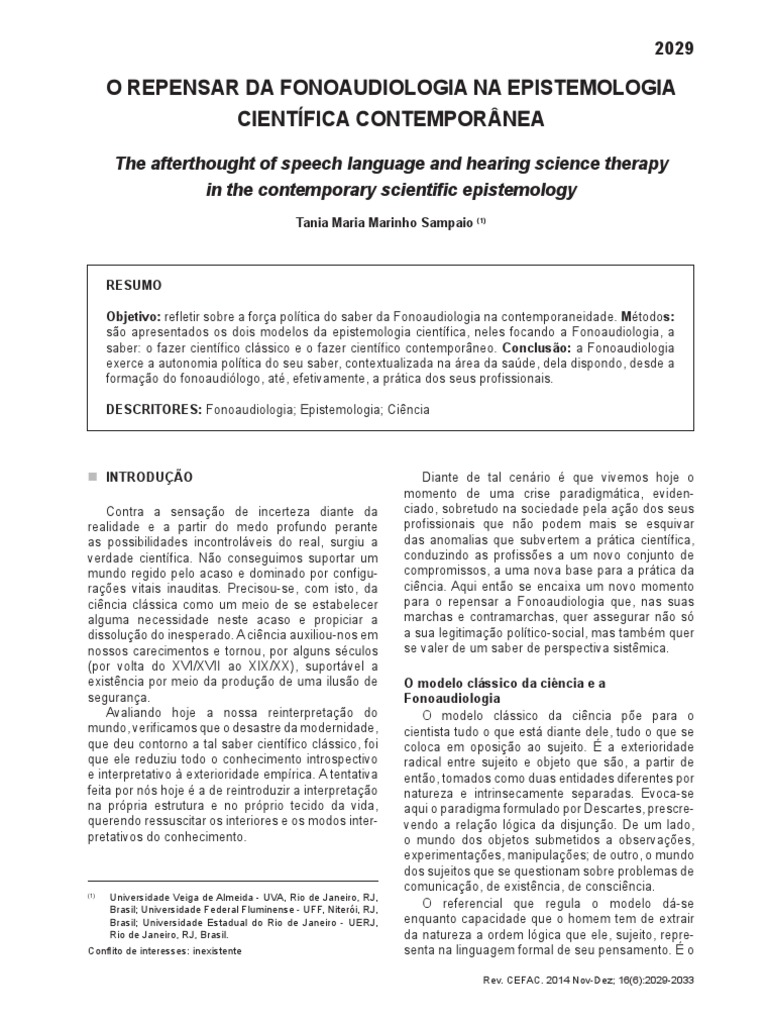 Marinho Sampaio - O Repensar Da Fonoaudiologia Na Epistemologia ...