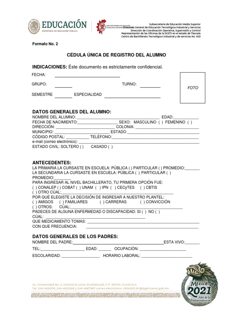 FORMATO 2 - Cedula de Inscripción | PDF