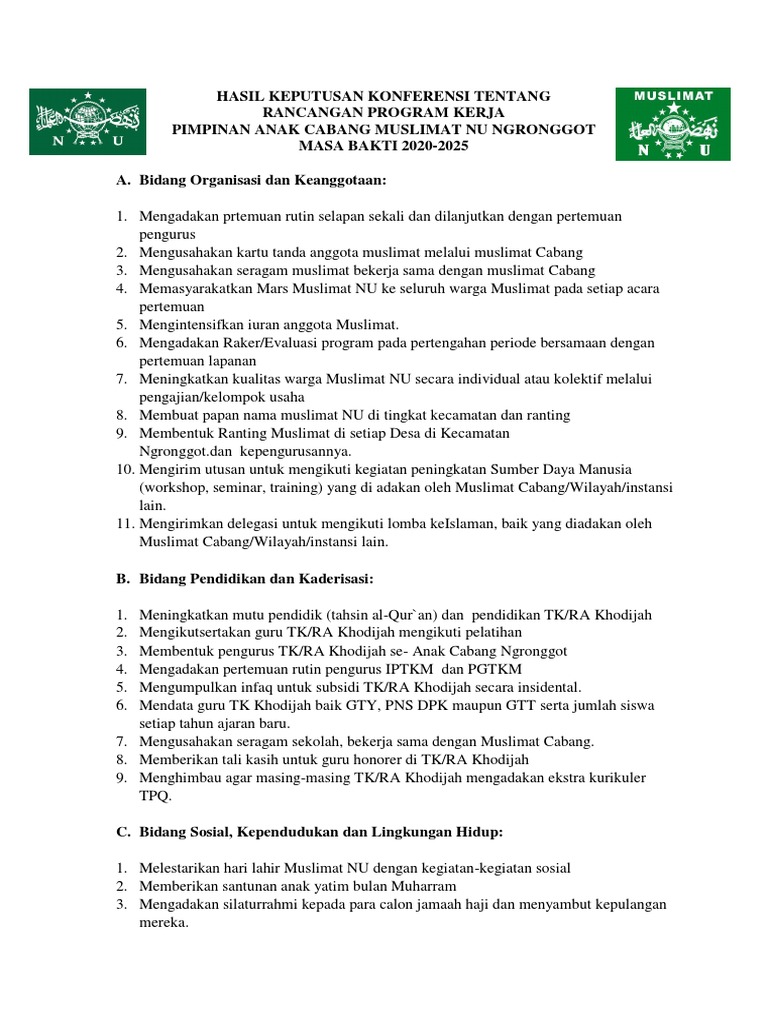 Program Kerja Muslimat Nu Anak Cabang | PDF Program Kerja Muslimat Nu Anak Cabang | PDF