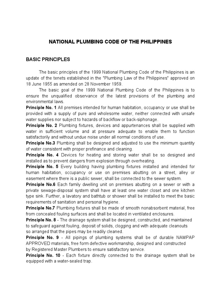 National Plumbing Code of The Philippines: Basic Principles | PDF | Plumbing | Sanitary Sewer