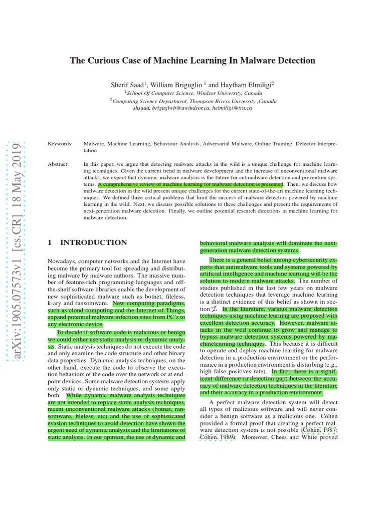 The Curious Case of Machine Learning in Malware Detection: Sherif Saad ...