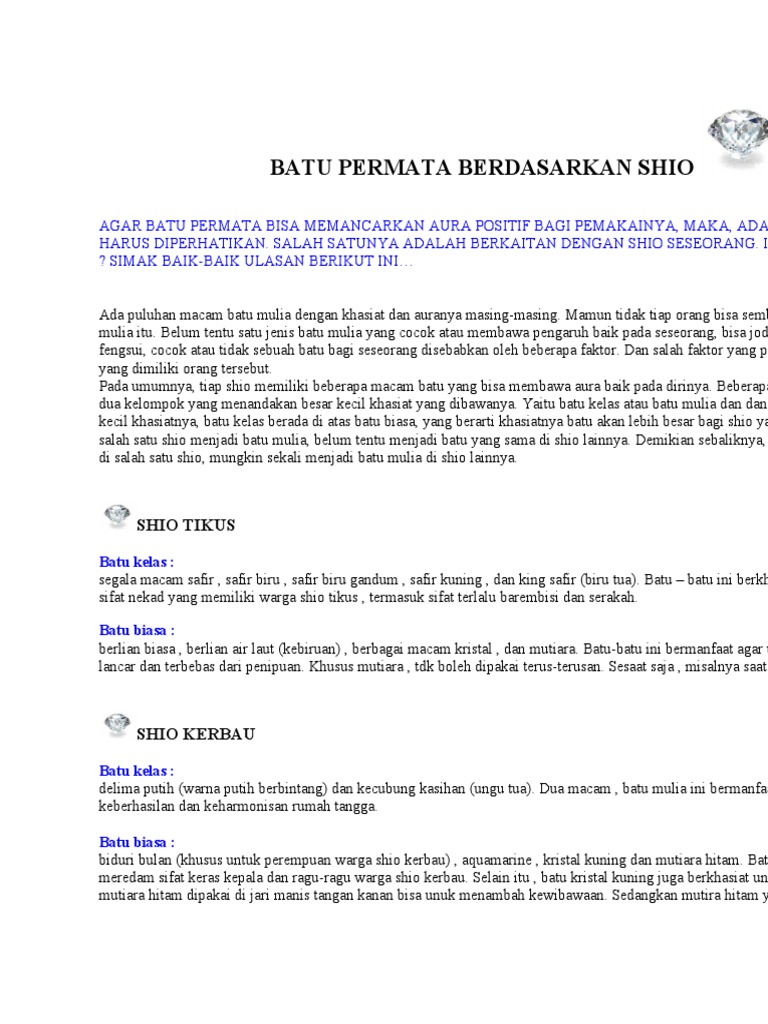Batu Permata yang Cocok Berdasarkan Shio | PDF