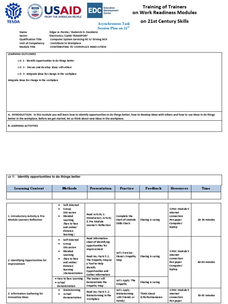 Asynchronous Task Session Plan On 21 | PDF | Brainstorming | Learning