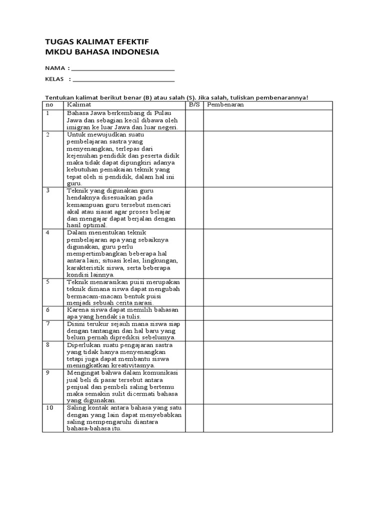 Tugas Kalimat Efektif | PDF | Seni & Disiplin Bahasa | Kajian Bahasa Asing