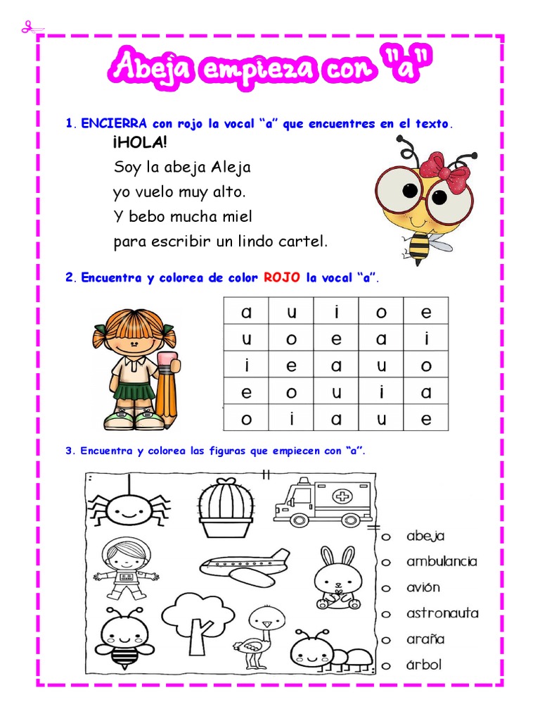 Actividades para aprender la vocal A | PDF | Hogar, jardinería y ...