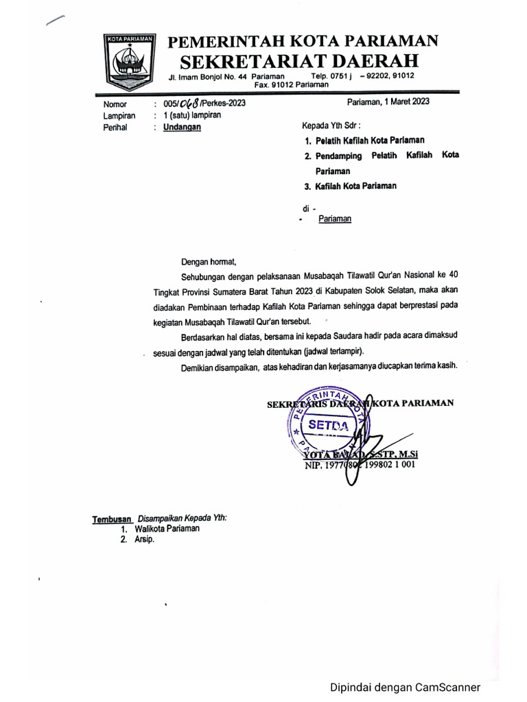 Undangan Pembukaan TC MTQ | PDF