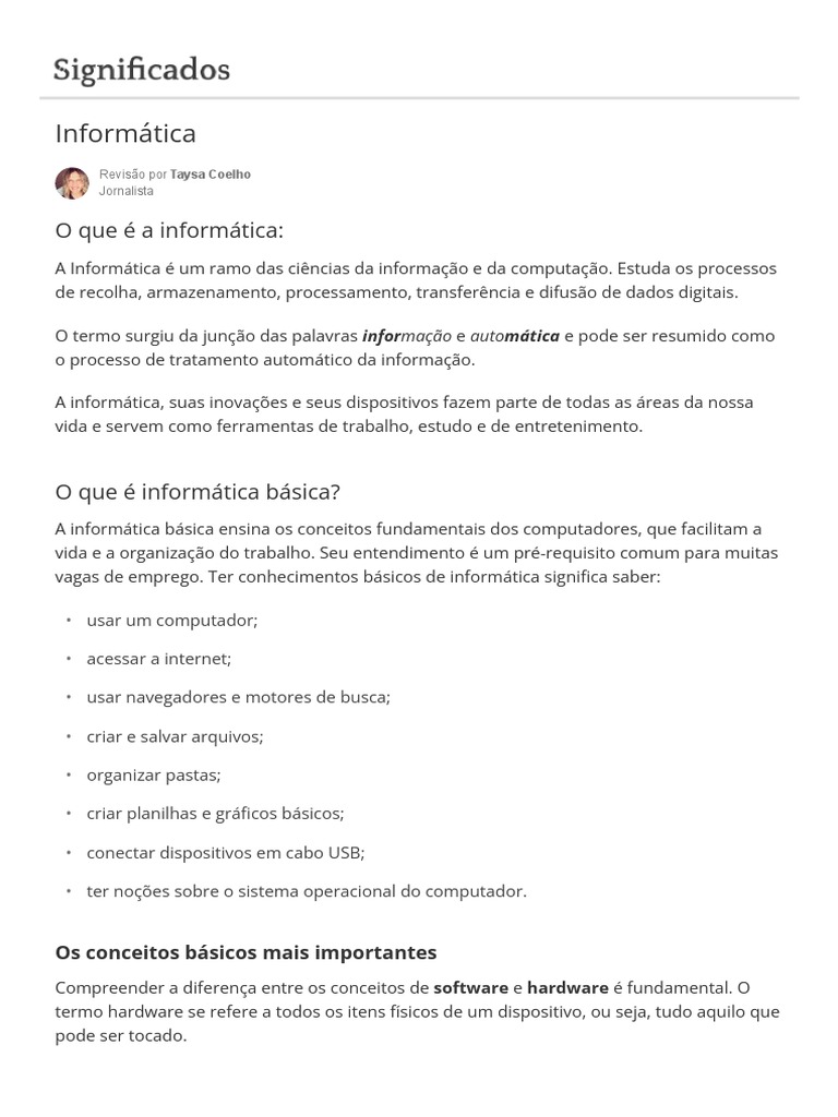 Informática - Conceitos Básicos, Como Surgiu e para Que Serve ...