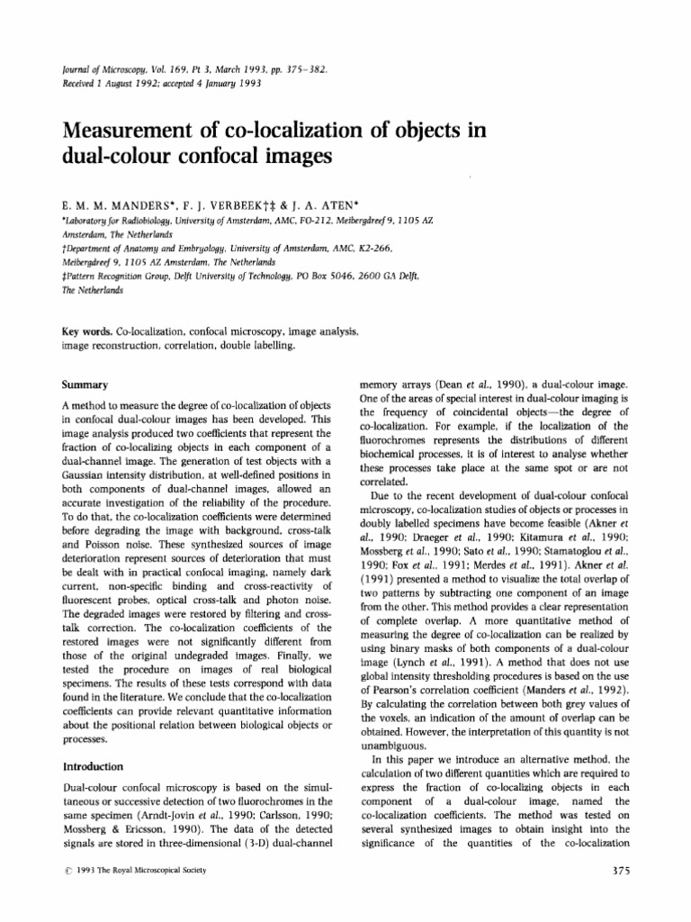 Measurement of Co-Localization of Objects in Dual-Colour Confocal Images | PDF | Microscopy ...