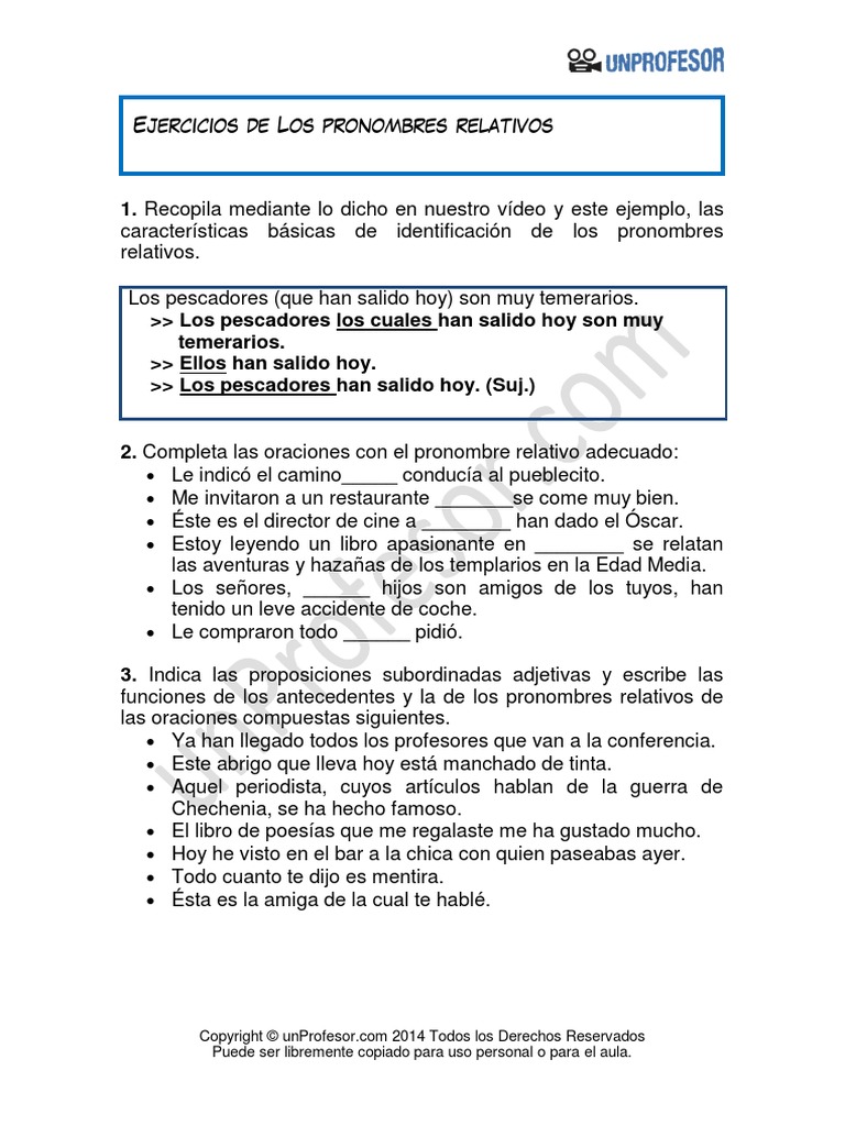 Ejercicio Los Pronombres Relativos 1171 | PDF