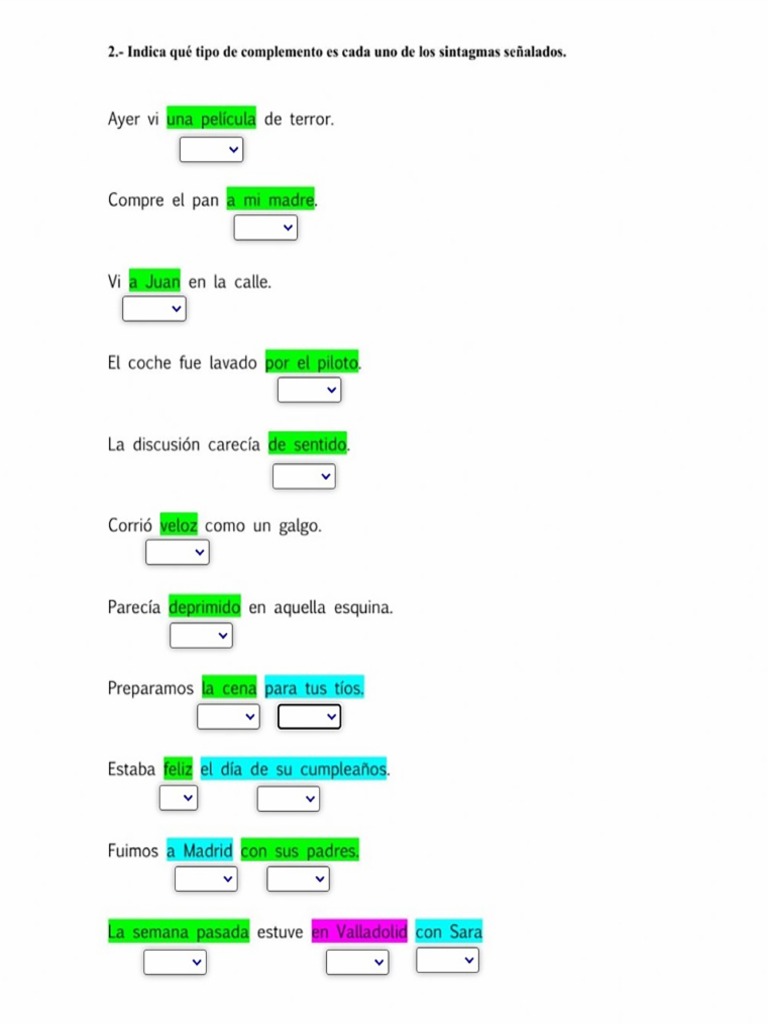 Complementos Del Verbo Ejercicios1 | PDF