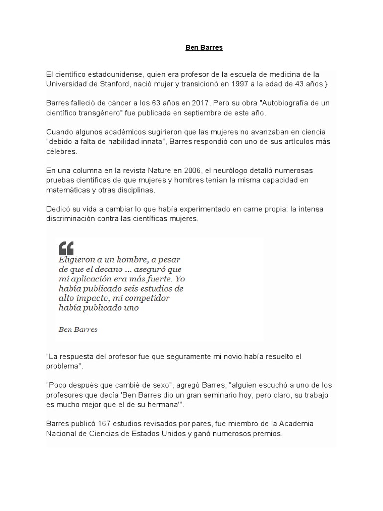 Ben Barres Maty Prou | PDF | Ciencias sociales