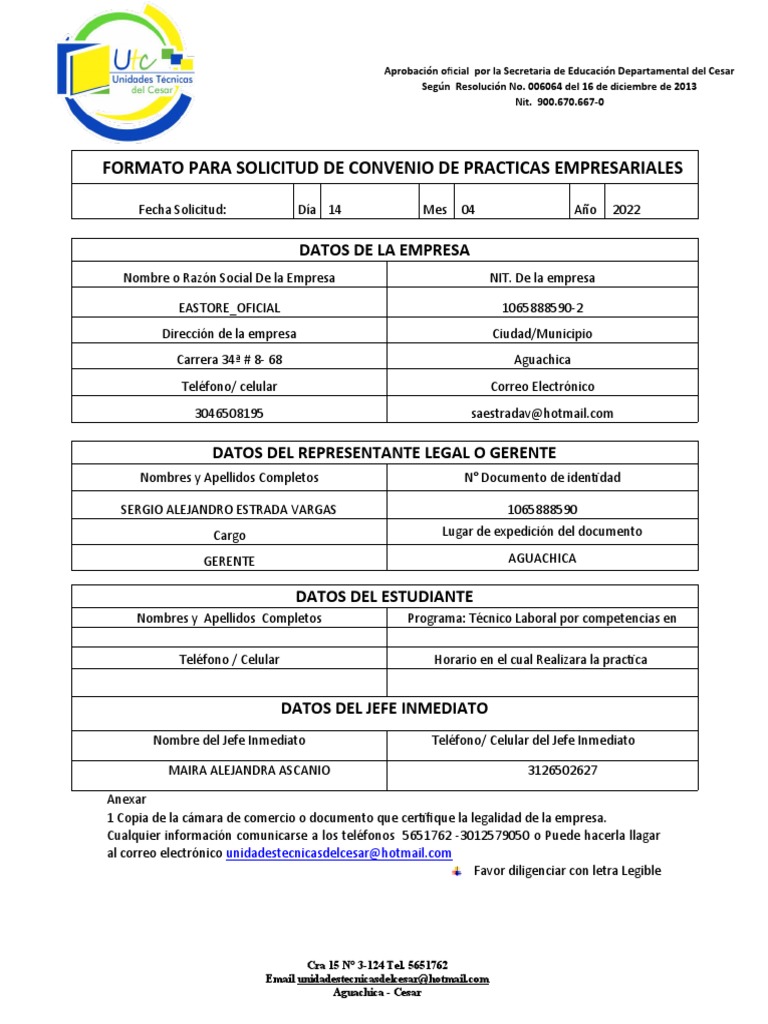 Formato para Datos Elaborar Convenio | PDF