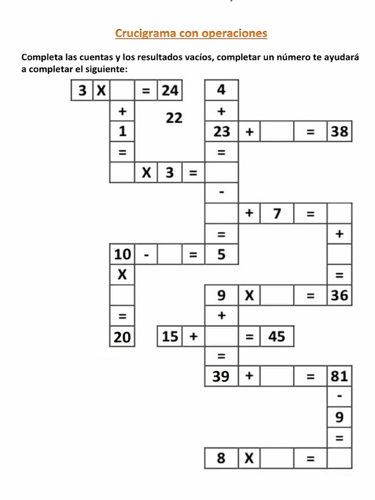 Crucigrama de Operaciones | PDF