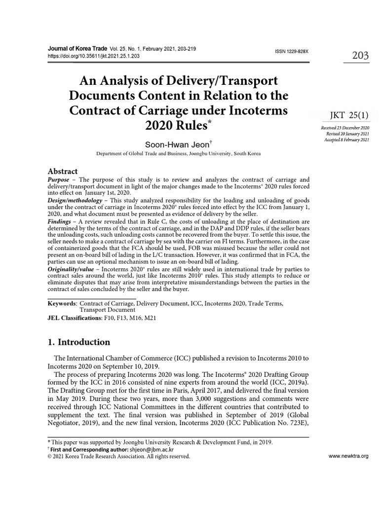 An Analysis of Delivery:Transport Documents Content in Relation To The ...