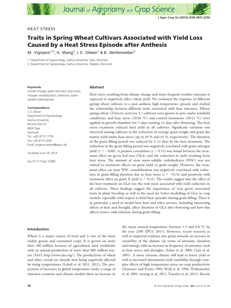 Vignjevic Et Al-2015-Journal of Agronomy and Crop Science | PDF | Wheat ...