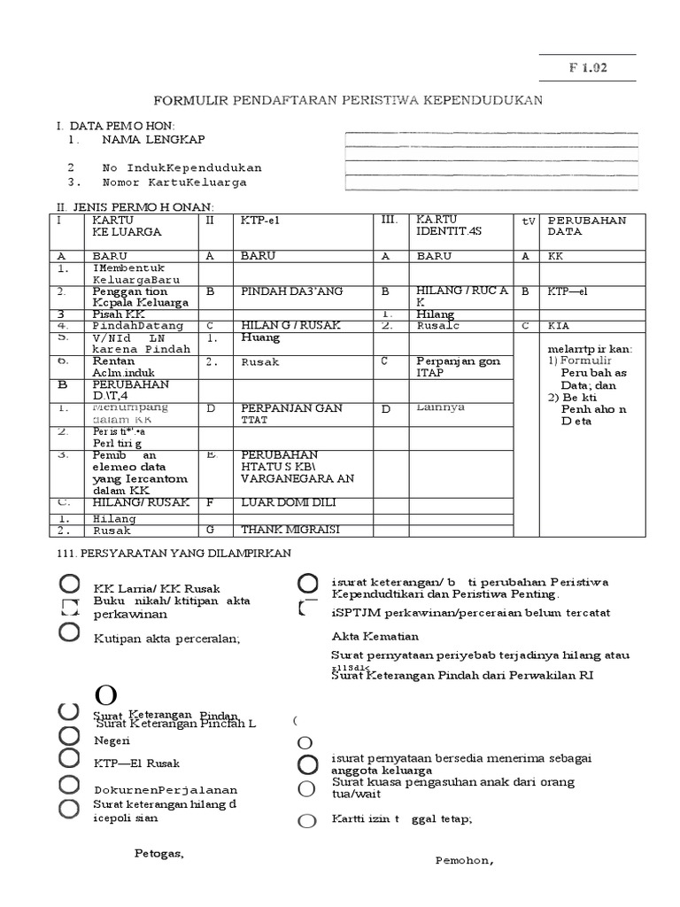 Formulir Pendaftaran Peristiwa Kependudukan (F.-1.02)_Formulir F1.02 | PDF