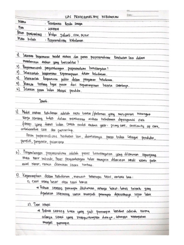 Contoh Ujian UAS Profesionalisme Kebidanan | PDF