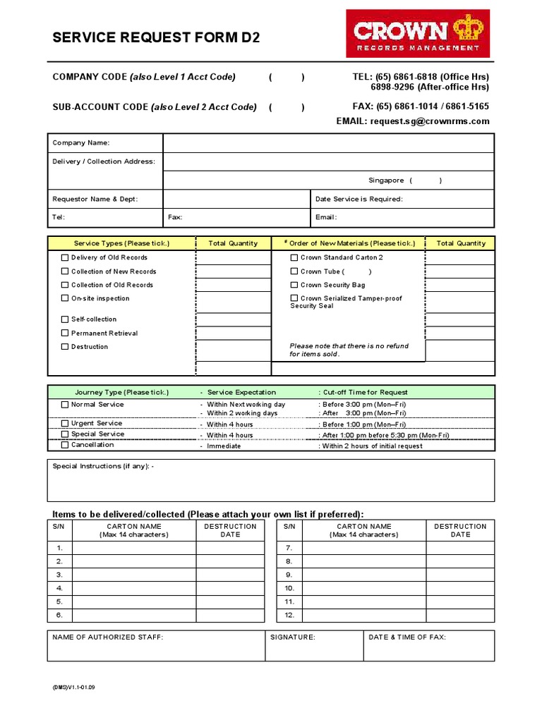 D2 Service Request Form Guide | PDF