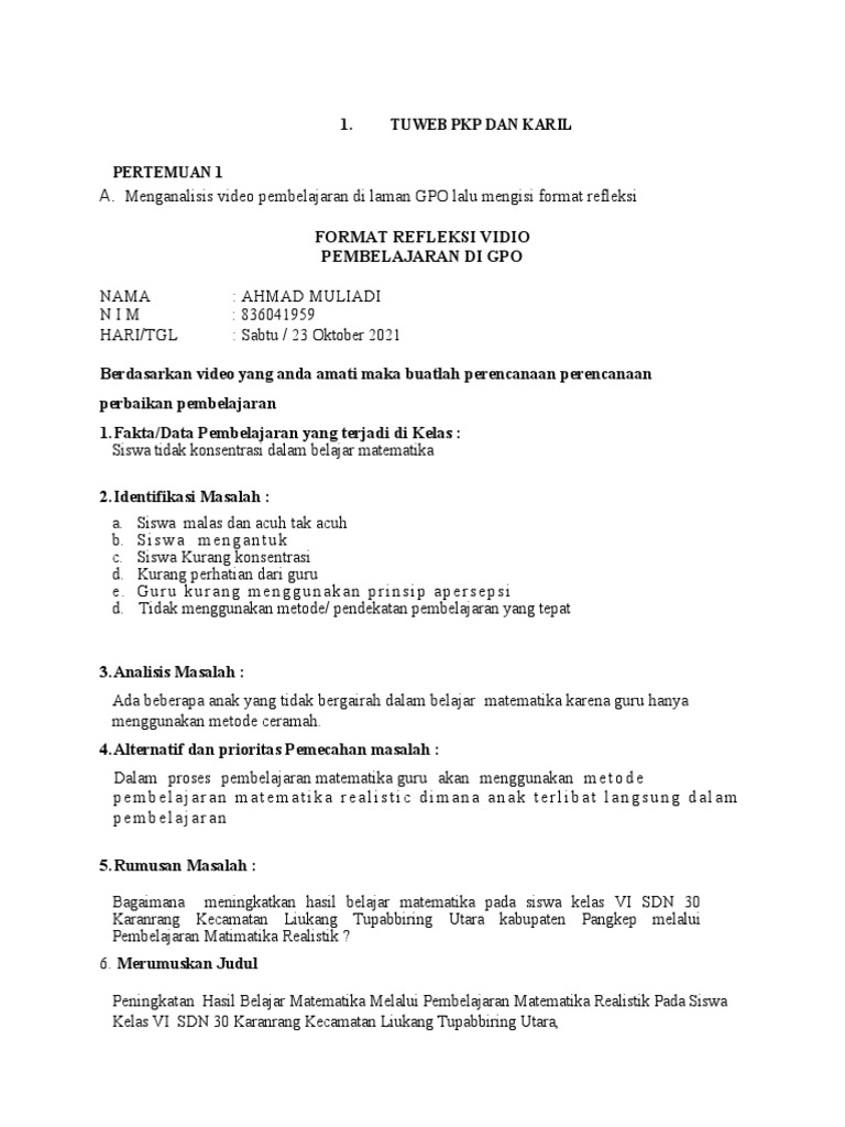 Contoh Refleksi Pada GPO ATAU DI KELAS | PDF | Karier & Perkembangan