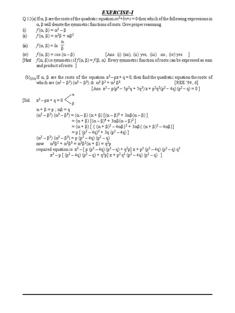 Quadratic Equation (Sol) | PDF | Abstract Algebra | Mathematical Analysis