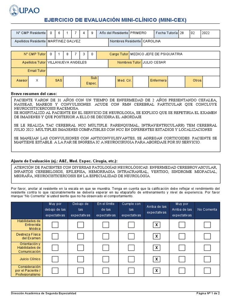 Ejercicio de Evaluación Mini-Clínico (Mini-Cex) : Breve Resumen Del ...