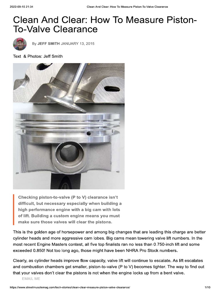 How To Measure Piston-To-Valve Clearance | PDF