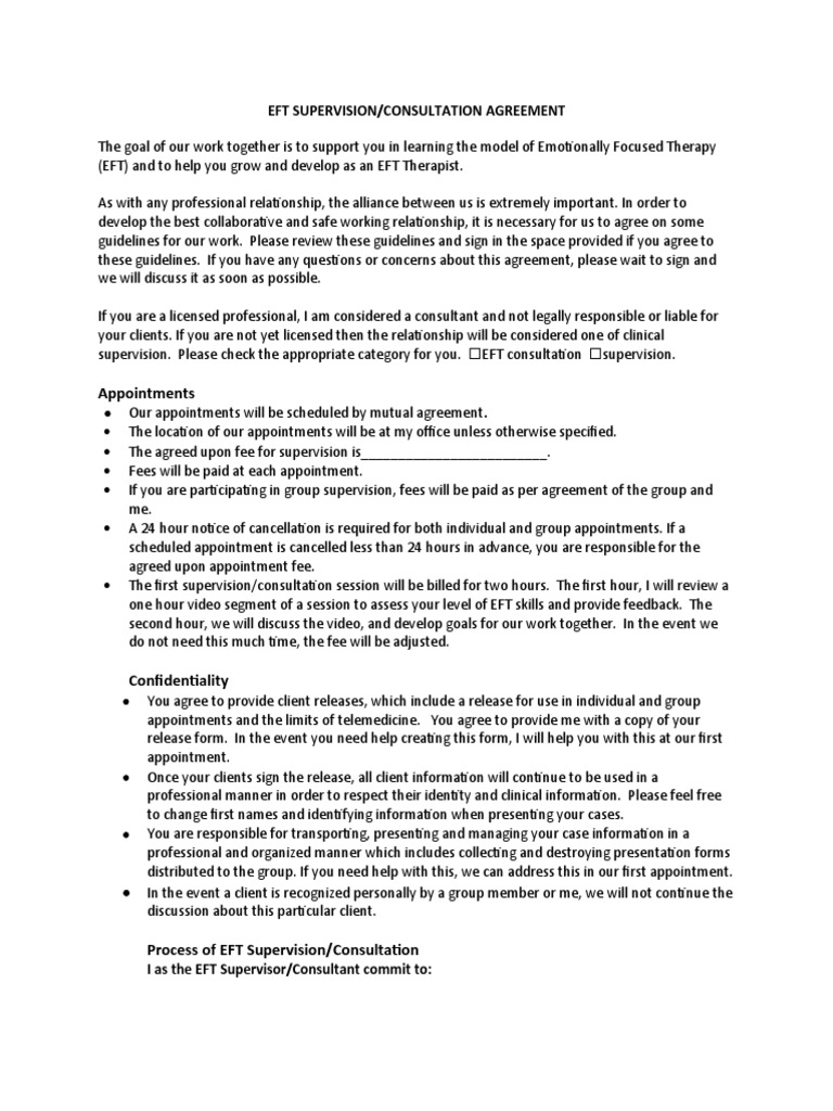EFT Supervision Agreement | PDF | Psychotherapy | Psychology