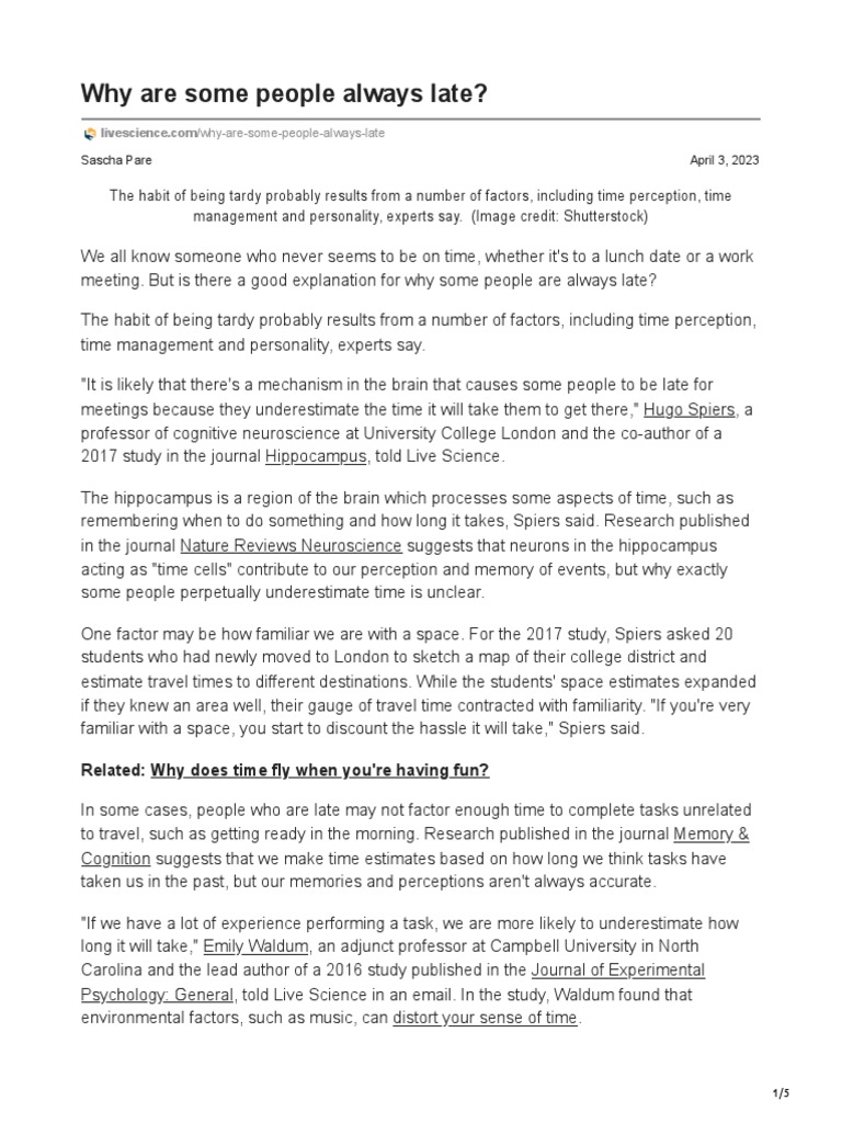 Why Are Some People Always Late | PDF | Attention Deficit Hyperactivity ...