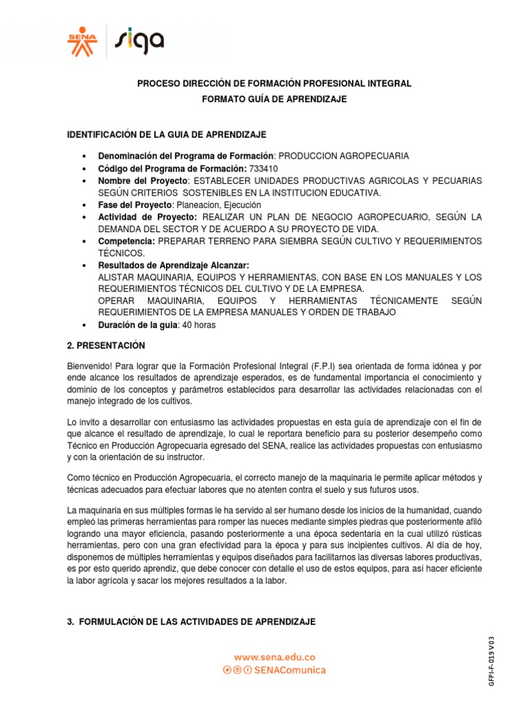 GFPI-F-019 - GUIA - DE - APRENDIZAJE ALISTAR MAQUINARIA Imprimir | PDF | Suelo | Erosión