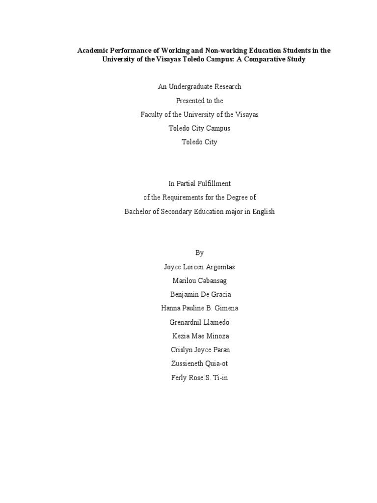 Academic Performance of Education Working and Non Working Students in ... Academic Performance of Education Working and Non Working Students in ...