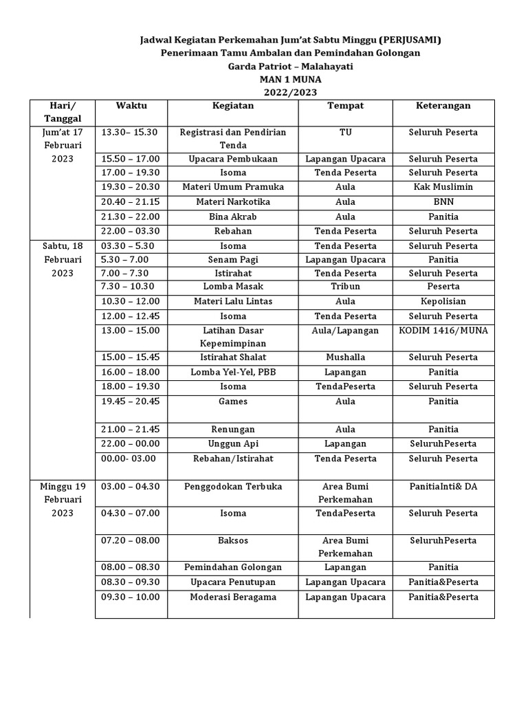 Jadwal Kegiatan PTA 2023 Terbaru | PDF