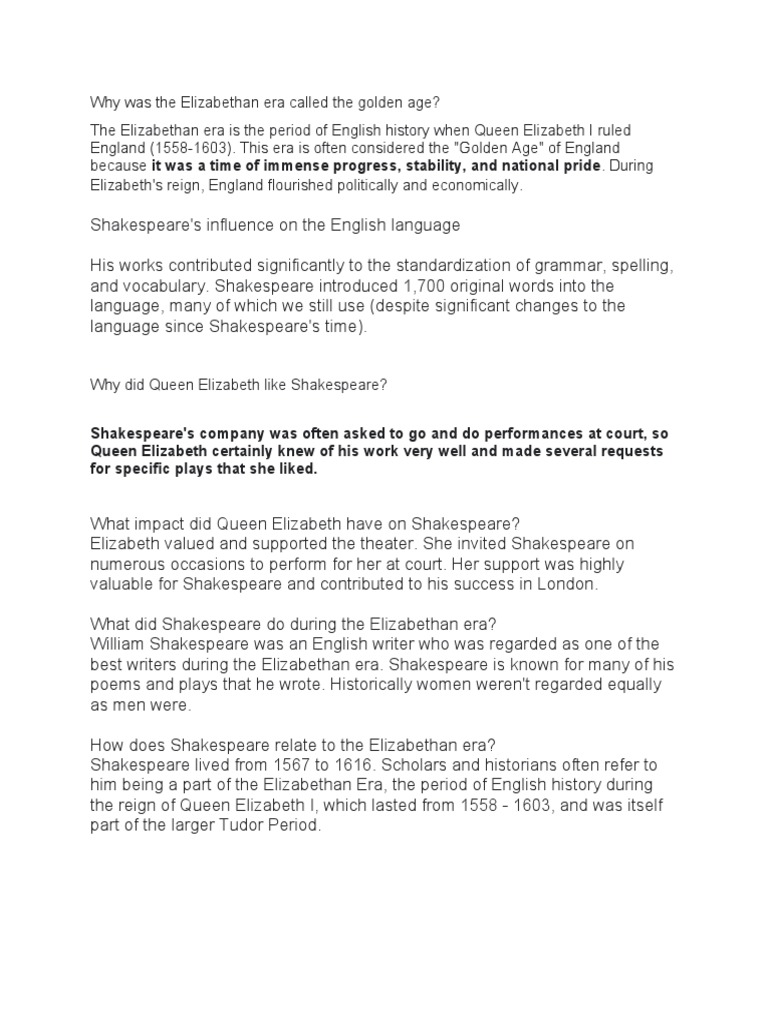 Why Was The Elizabethan Era Called The Golden Age | PDF