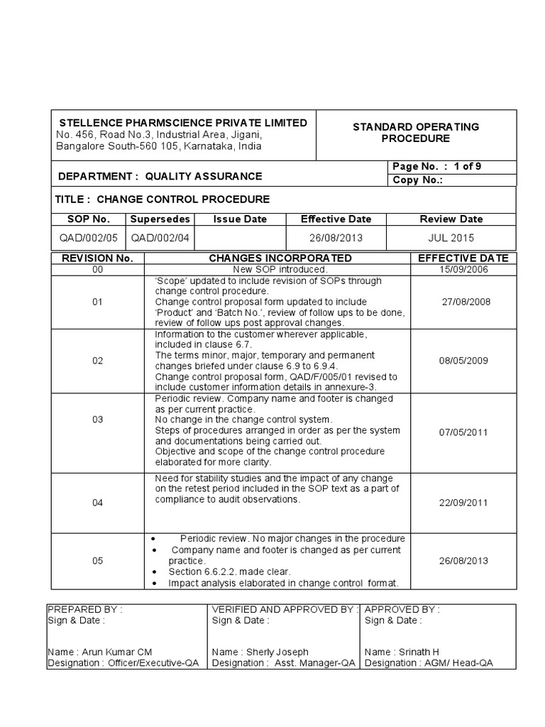 QAD 002 Change Control Procedure | PDF | Specification (Technical ... QAD 002 Change Control Procedure | PDF | Specification (Technical ...
