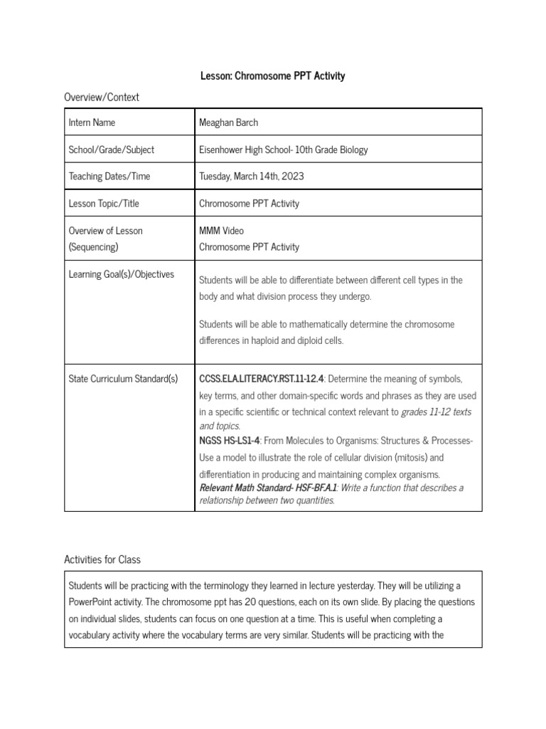 Chromosome PPT Activity for Biology Class | PDF | Ploidy | Chromosome
