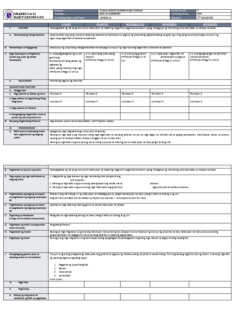 DLL - Epp 5 - Q3 - W6 | PDF