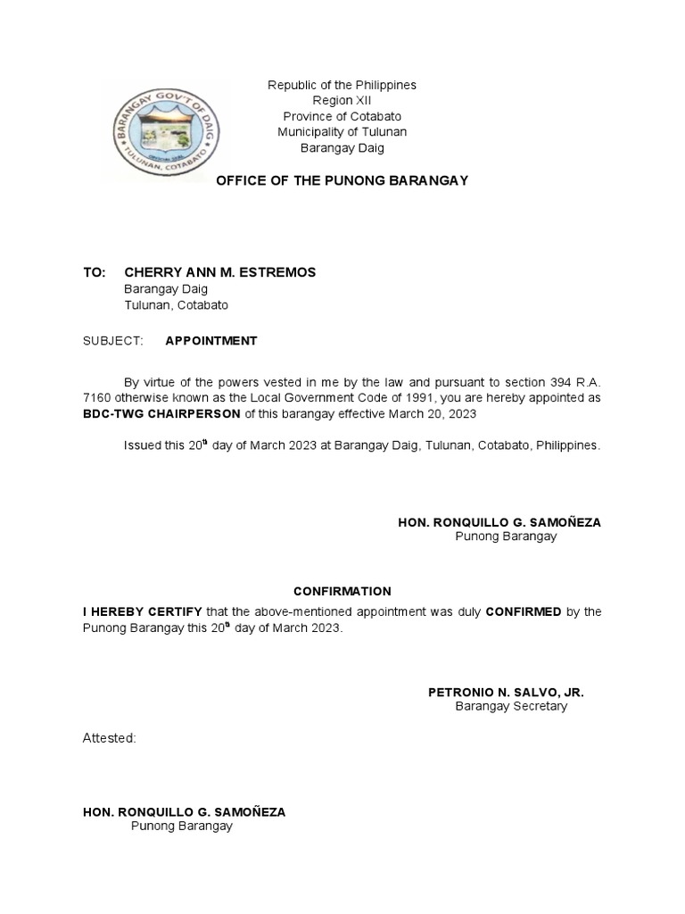 APPOINTMENT-LETTER-DAIG-BDC | PDF