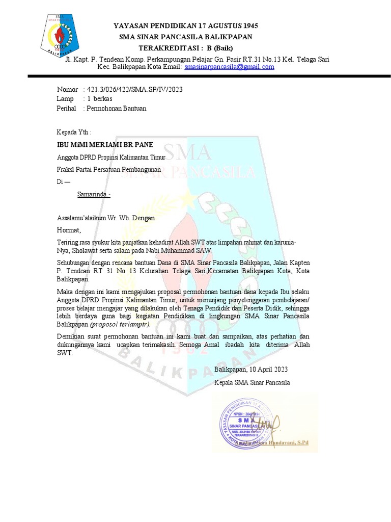 Proposal Bantuan SMA | PDF