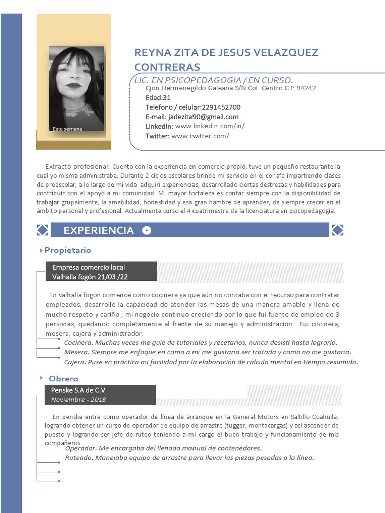 Curriculum Reyna Zita de Jesus Velazquez Contreras. | PDF | Educación ...