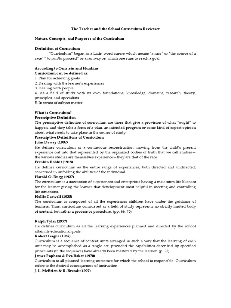 The Teacher and The School Curriculum Reviewer | PDF | Curriculum ...