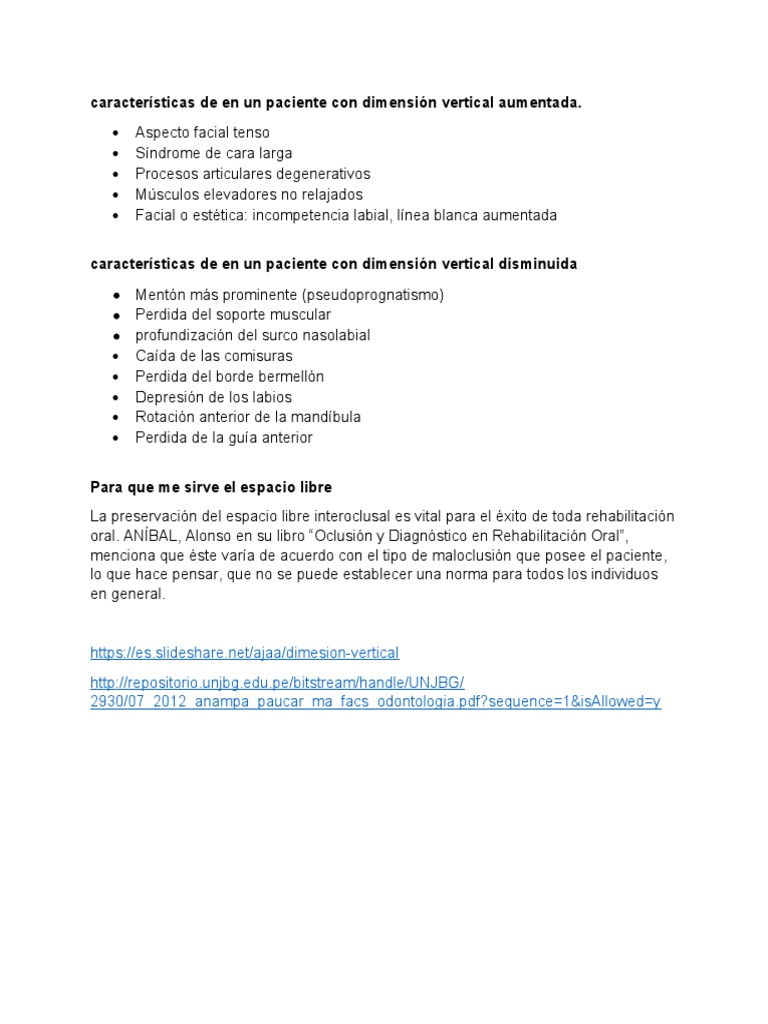 Dimensión Vertical Aumentada y Disminuida | PDF