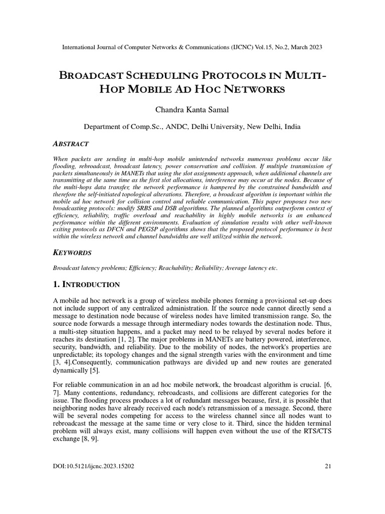Broadcast Scheduling Protocols In Multi Hop Mobile Ad Hoc Networks Download Free Pdf