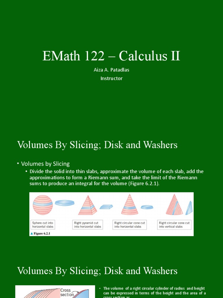 EMath 122 - Calculus II (Volume of Solids and Finding Position and ...