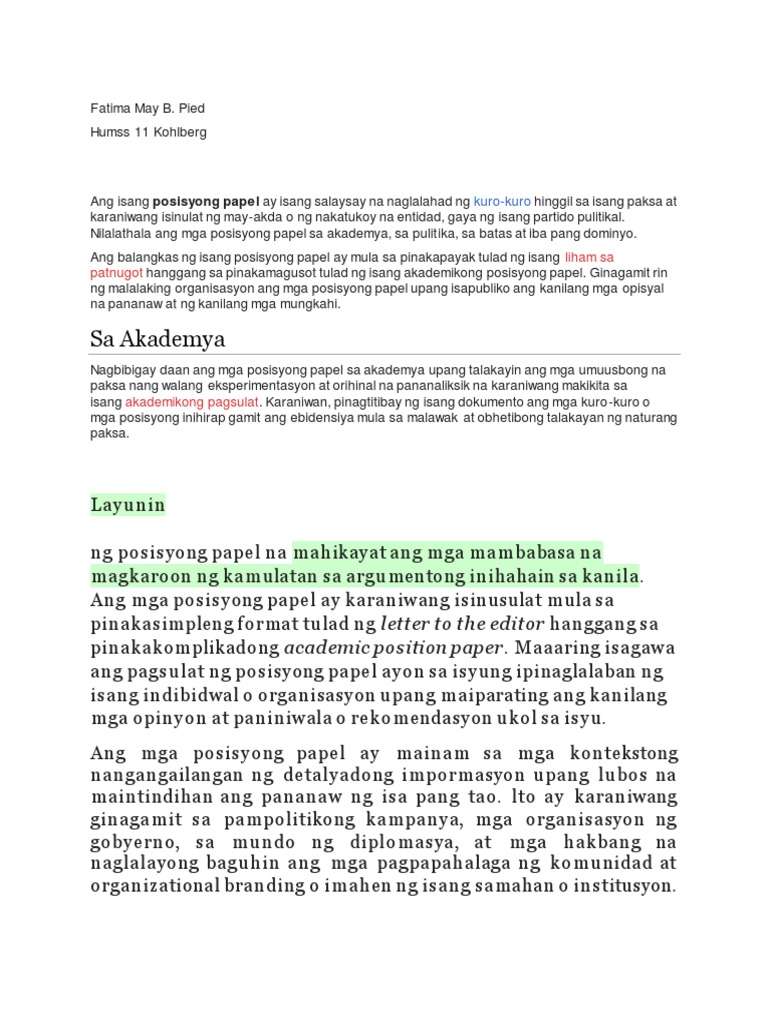 Posisyong Papel | PDF