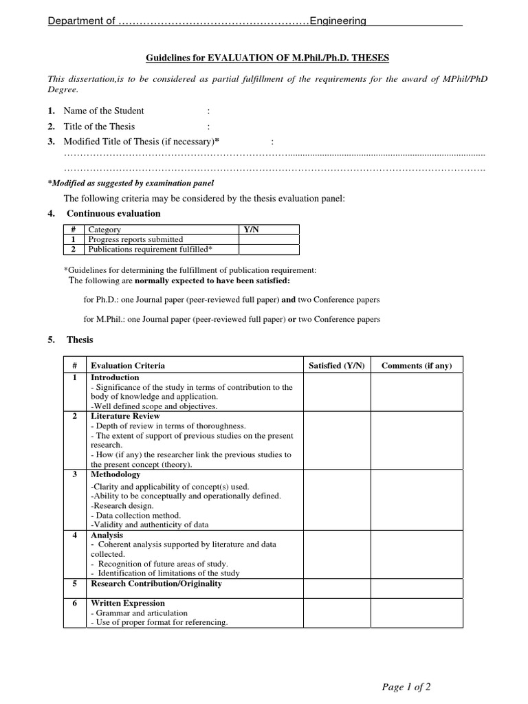 Form For Evaluation of MPhil, PHD Theses | PDF | Thesis | Doctor Of ...